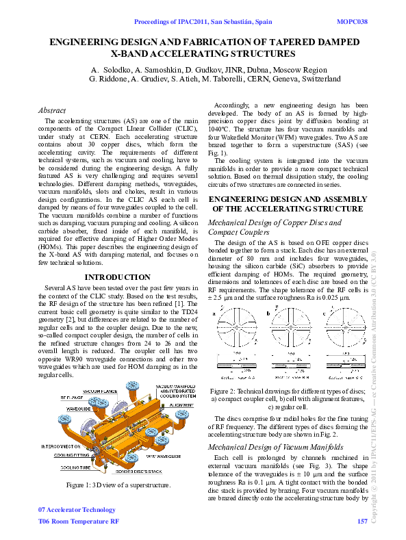 (PDF) Engineering design and fabrication of tapered damped X-Band accelerating structures