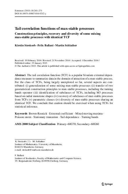 (PDF) Tail correlation functions of max-stable processes