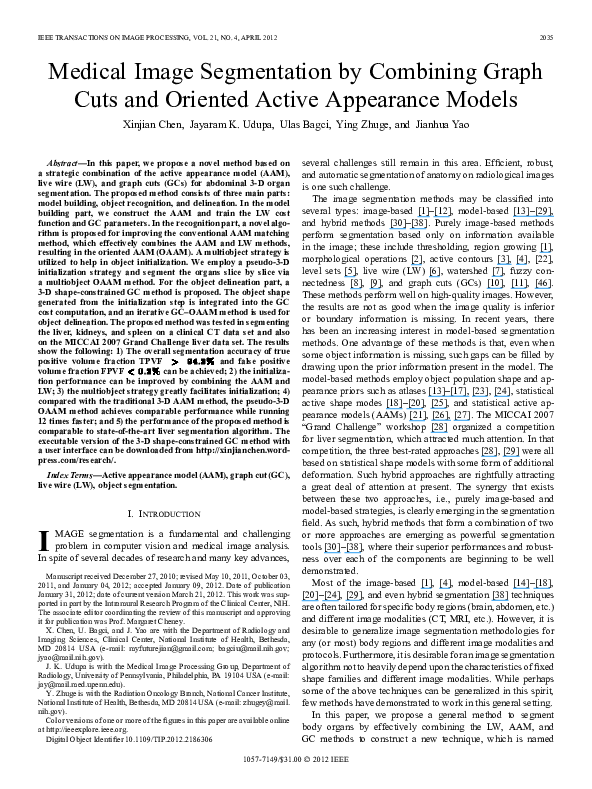Pdf Medical Image Segmentation By Combining Graph Cuts And Oriented Active Appearance Models