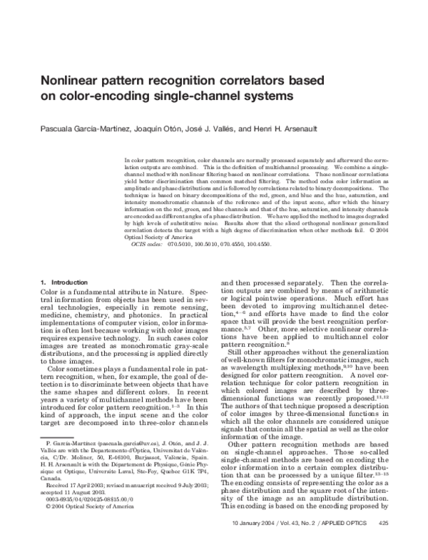 (PDF) Nonlinear pattern recognition correlators based on color-encoding single-channel systems