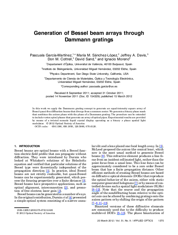 (PDF) Generation of Bessel beam arrays through Dammann gratings