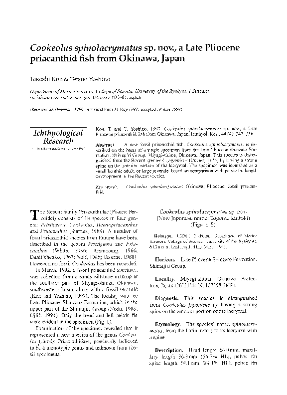 (PDF) Cookeolus spinolacrymatus sp. nov., a Late Pliocene priacanthid ...