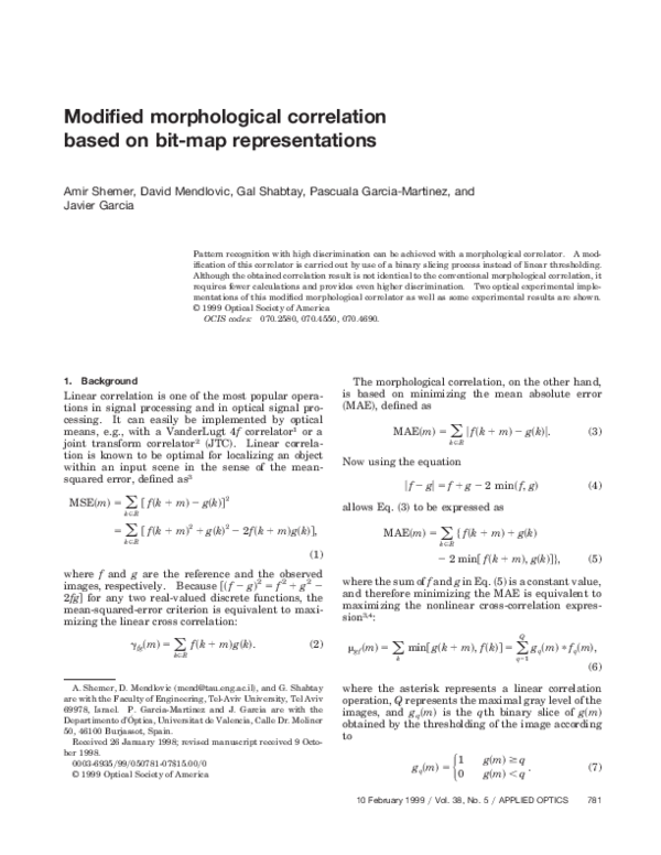 Pdf Modified Morphological Correlation Based On Bit Map Representations Pascuala García