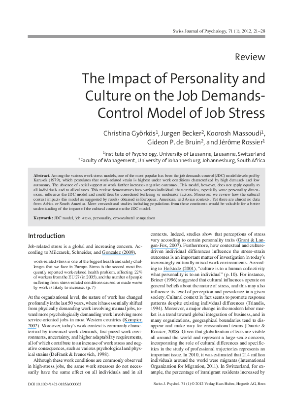 (PDF) The Impact of Personality and Culture on the Job Demands-Control ...