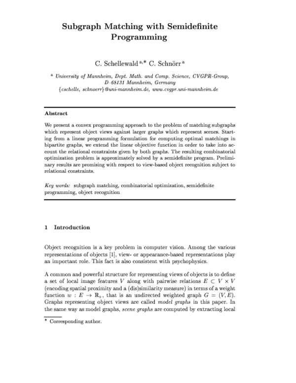 Pdf Subgraph Matching With Semidefinite Programming
