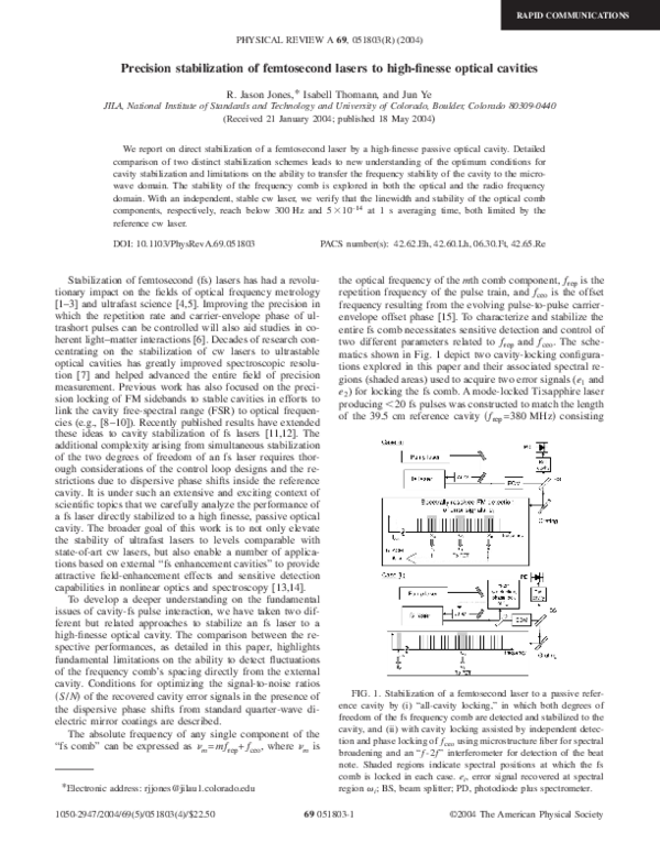 (PDF) Precision stabilization of femtosecond lasers to high-finesse ...