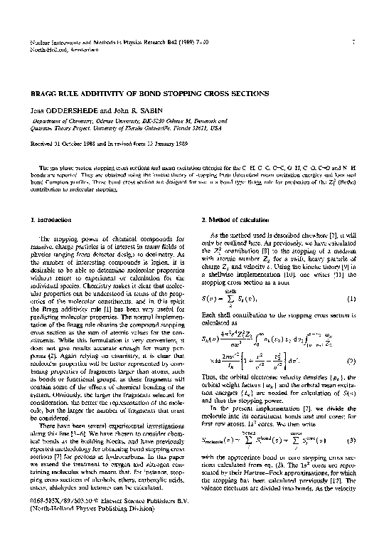 (PDF) Bragg rule additivity of bond stopping cross sections
