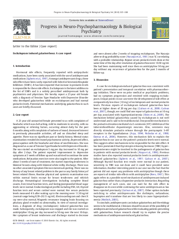 (PDF) Escitalopram induced galactorrhoea: A case report