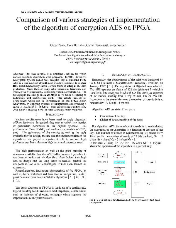 Pdf Comparison Of Various Strategies Of Implementation Of The Algorithm Of Encryption Aes On Fpga