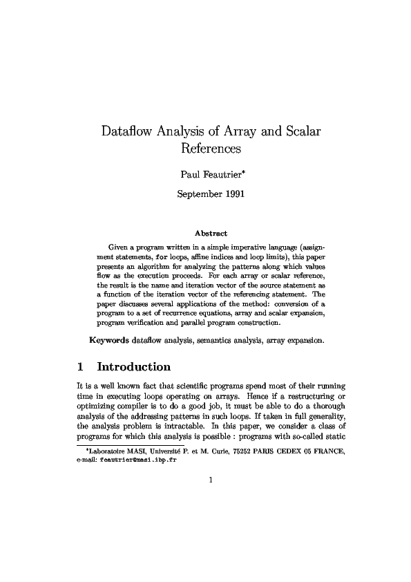 (PDF) Dataflow analysis of array and scalar references