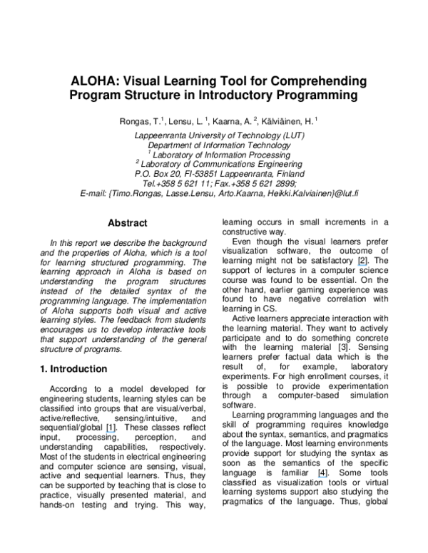 (PDF) ALOHA: Visual Learning Tool for Comprehending Program Structure ...