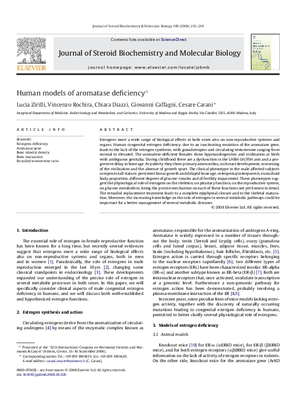 Pdf Human Models Of Aromatase Deficiency