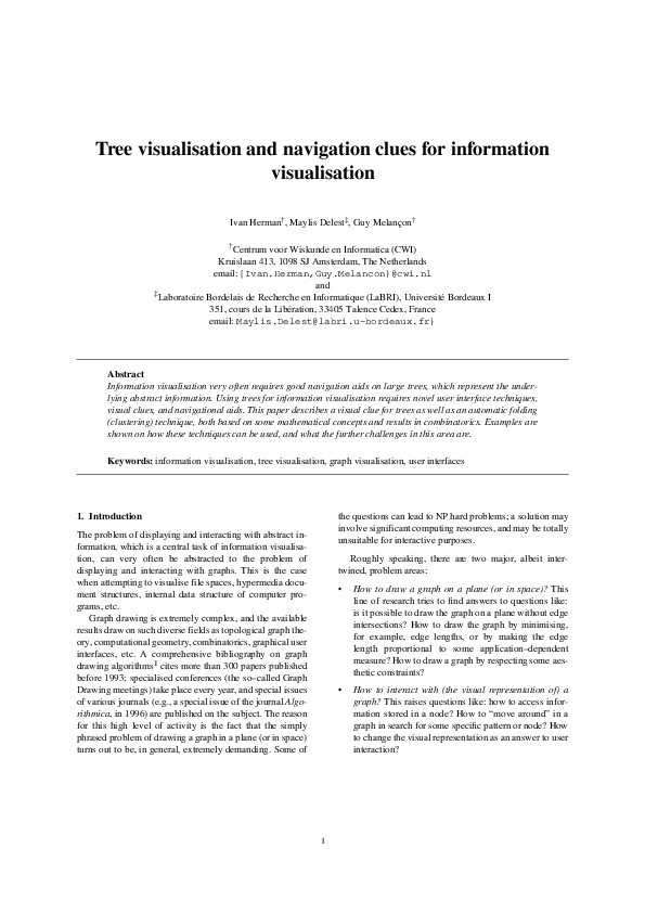 (PDF) Tree Visualisation and Navigation Clues for Information Visualisation