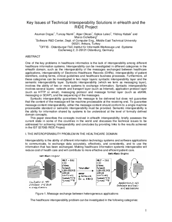 (PDF) Key Issues of Technical Interoperability Solutions in eHealth and ...