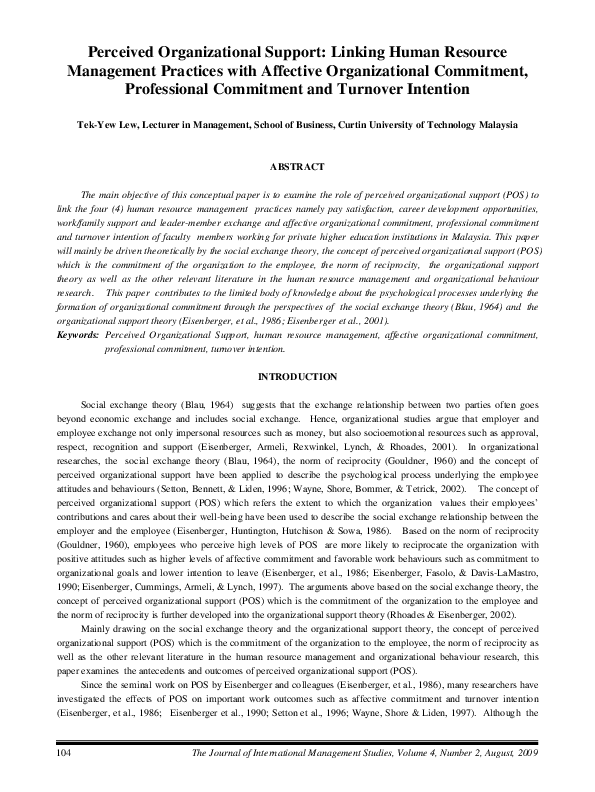 (PDF) Perceived Organizational Support: Linking Human Resource Management Practices with ...