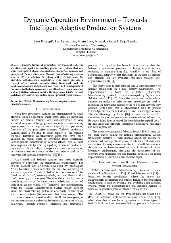(PDF) Dynamic operation environment — Towards intelligent adaptive ...