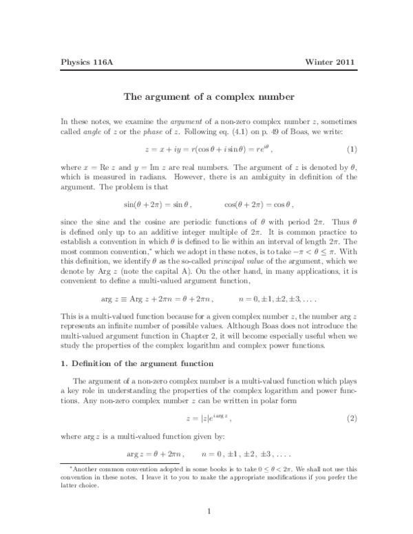 (PDF) The argument of a complex number
