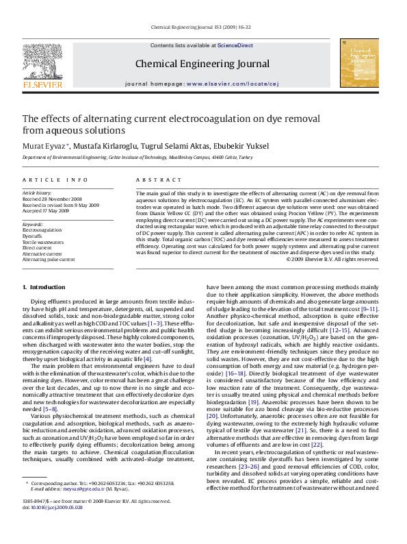 (PDF) The effects of alternating current electrocoagulation on dye ...