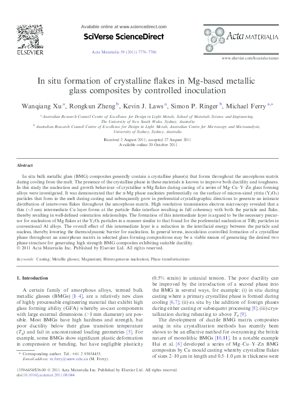 (PDF) In situ formation of crystalline flakes in Mg-based metallic ...