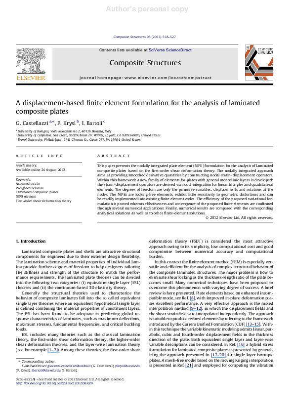 Displacement Based Finite Element Formulations For Material Nonlinear Analysis Of Composite