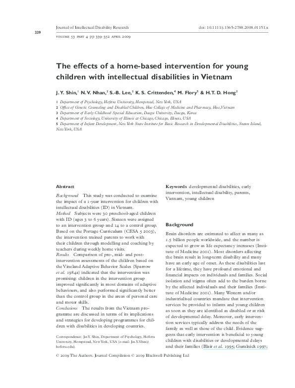 (PDF) The effects of a home-based intervention for young children with ...