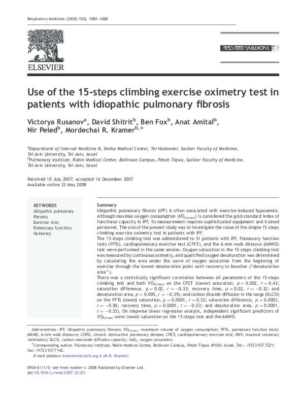 (PDF) Use of the 15-steps climbing exercise oximetry test in patients ...