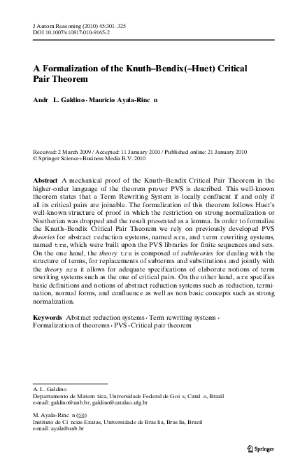 (PDF) A Formalization of the Knuth-Bendix(-Huet) Critical Pair Theorem