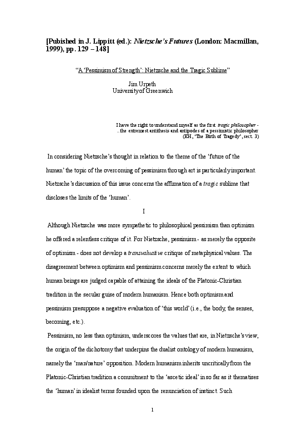 (DOC) A ‘Pessimism of Strength’: Nietzsche and the Tragic Sublime