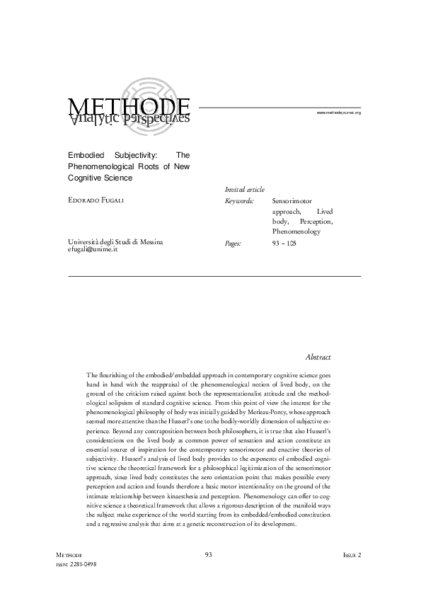 (PDF) Embodied Subjectivity: The Phenomenological Roots of New ...