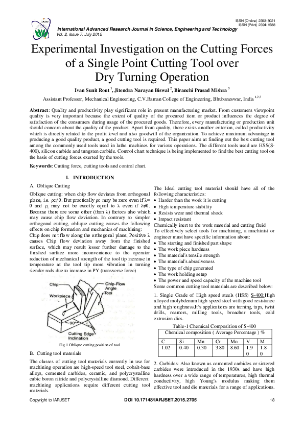 (PDF) Experimental Investigation on the cutting forces of a single point cutting tool over dry ...
