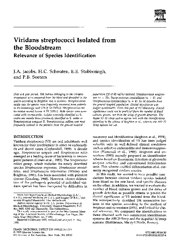 (PDF) Viridans streptococci isolated from the bloodstream relevance of ...