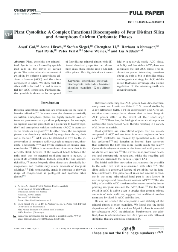 (PDF) Plant Cystoliths: A Complex Functional Biocomposite of Four ...