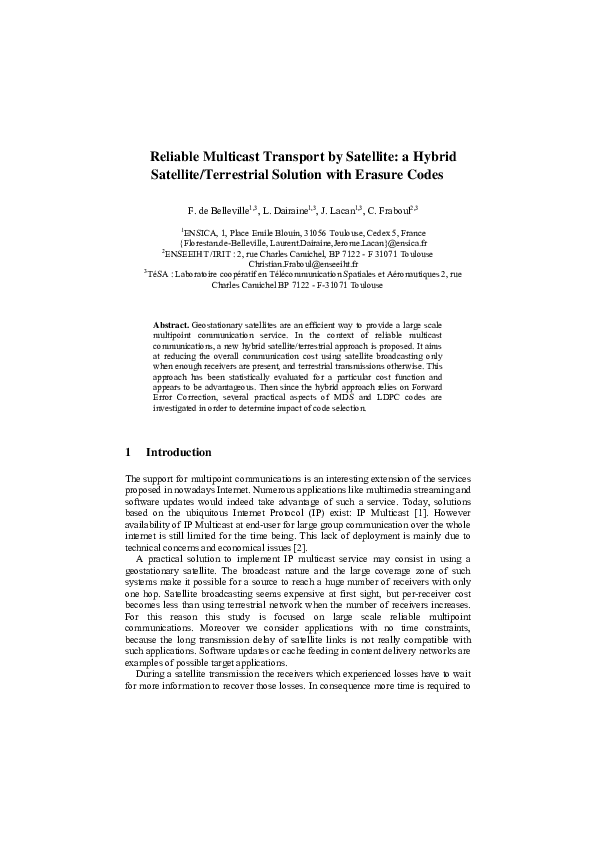 (PDF) Reliable Multicast Transport by Satellite: A Hybrid Satellite/Terrestrial Solution with ...