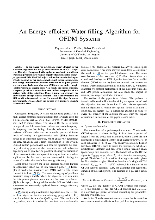 Pdf An Energy Efficient Water Filling Algorithm For Ofdm Systems