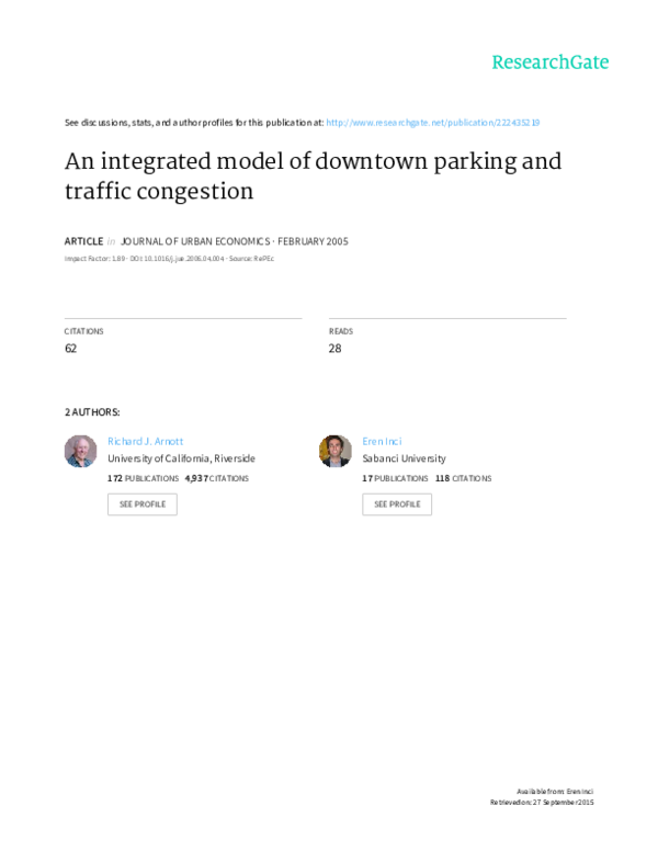 (PDF) An integrated model of downtown parking and traffic congestion