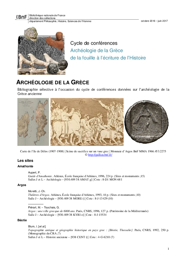 (PDF) Bibliographie Cycle de conférences Archéologie de la Grèce ...