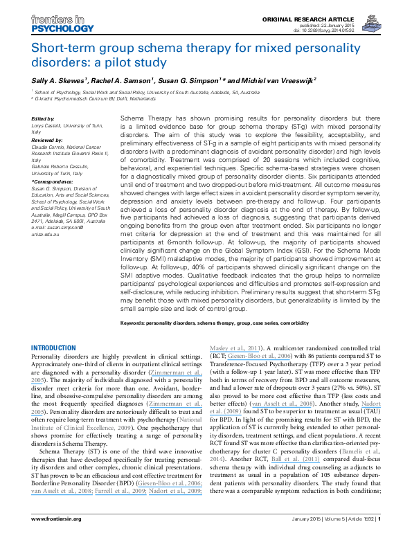 (PDF) Short-term group schema therapy for mixed personality disorders ...
