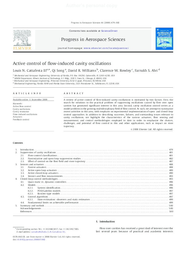 (PDF) Active control of flow-induced cavity oscillations