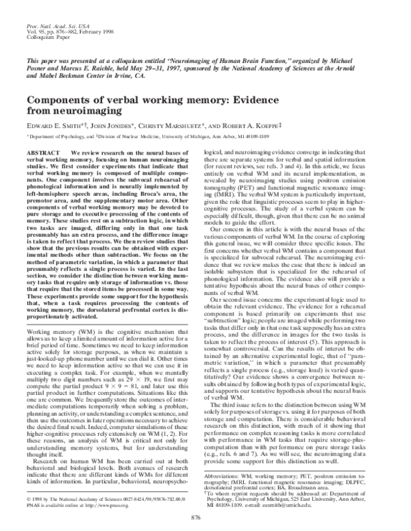 (PDF) Components of Verbal Working Memory: Evidence from Neuroimaging