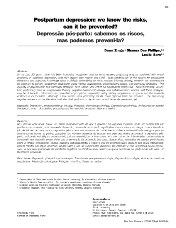 (PDF) Postpartum depression: we know the risks, can it be prevented