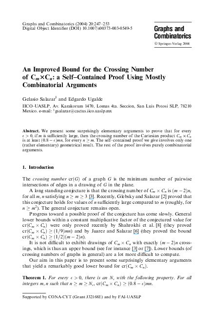 (PDF) An Improved Bound for the Crossing Number of C mC n: a Self-Contained Proof Using Mostly ...