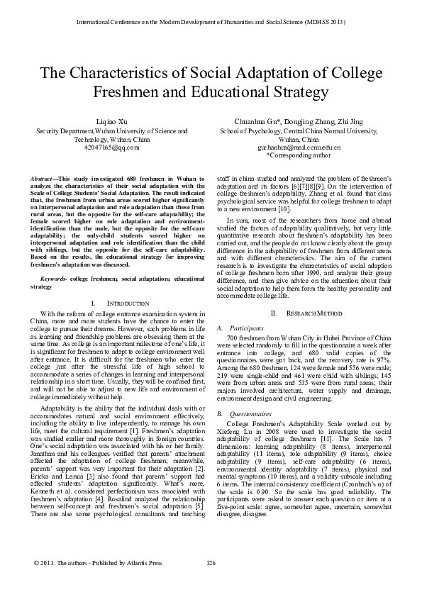 (PDF) The Characteristics of Social Adaptation of College Freshmen and ...