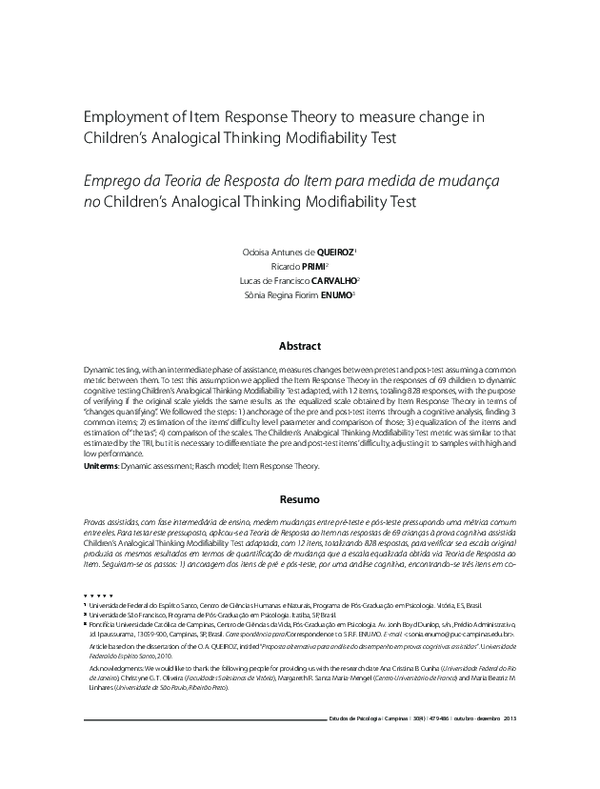 (PDF) Employment of Item Response Theory to measure change in Children ...