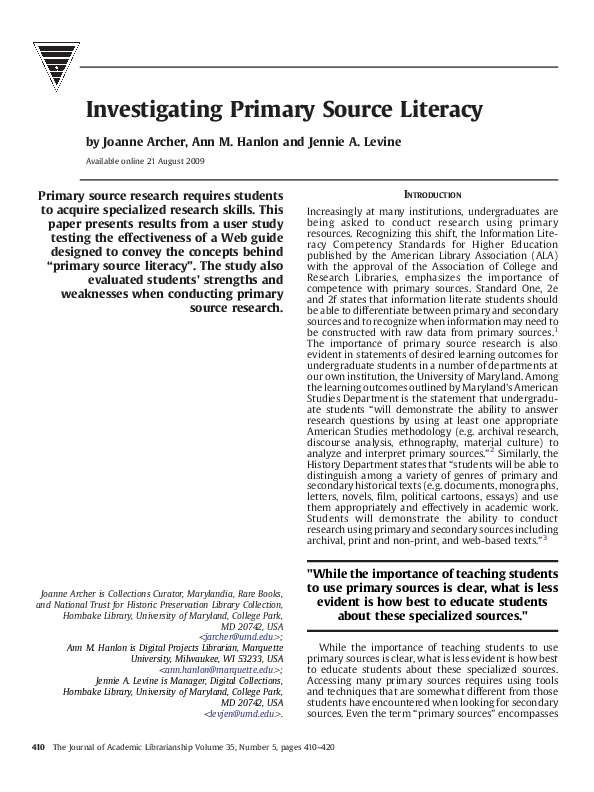 (PDF) Investigating Primary Source Literacy