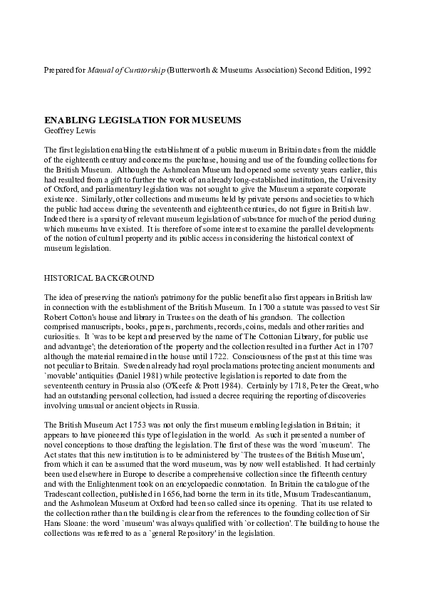 (PDF) ENABLING LEGISLATION FOR MUSEUMS