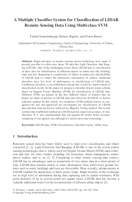 Pdf A Multiple Classifier System For Classification Of Lidar Remote