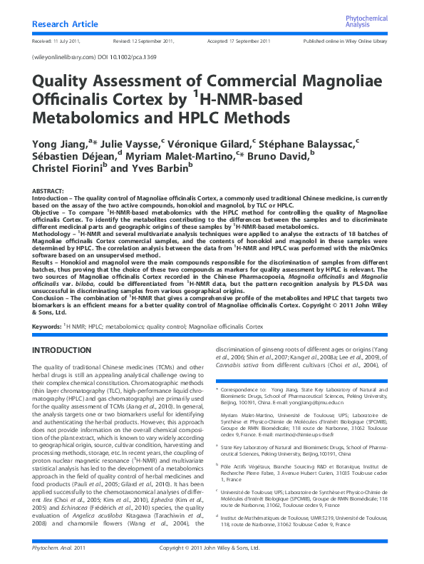 (PDF) Quality Assessment of Commercial Magnoliae Officinalis Cortex by ...
