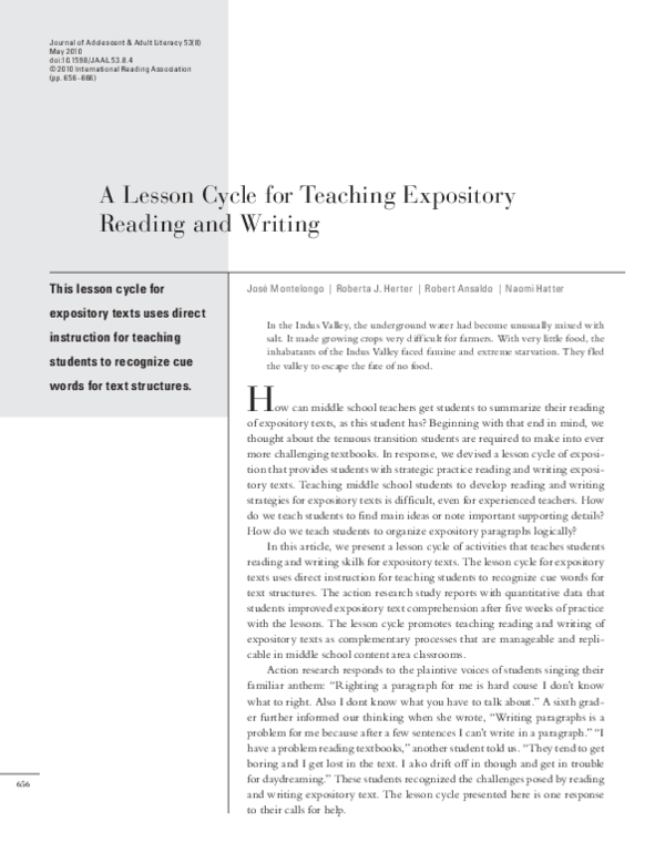 (PDF) A Lesson Cycle for Teaching Expository Reading and Writing