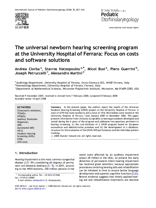 (PDF) The universal newborn hearing screening program at the University ...