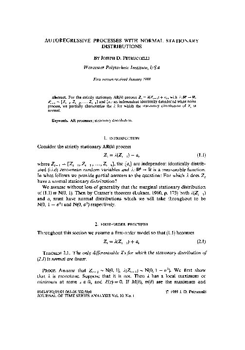 (PDF) Autoregressive Processes with Normal Stationary Distributions
